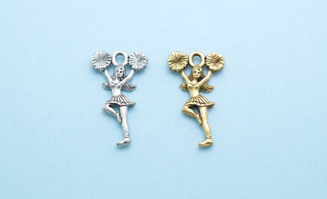 Cheerleader Charm: Antique Silver or Gold Plated Pewter - Etsy