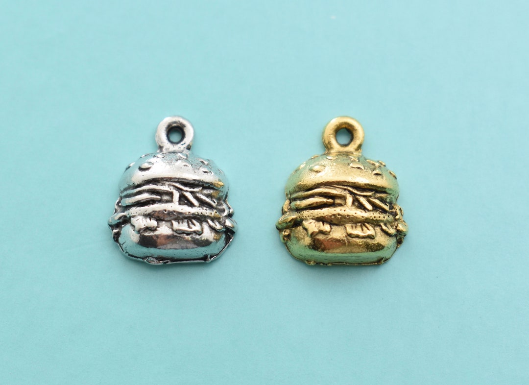 Hamburger Charm in Gold or Silver Plated Pewter. Burger Charm. Burger ...