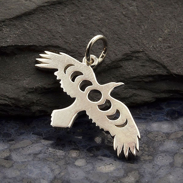 Sterling Silver Raven Charm: Moon Phase Cutout Bird Pendant - Etsy
