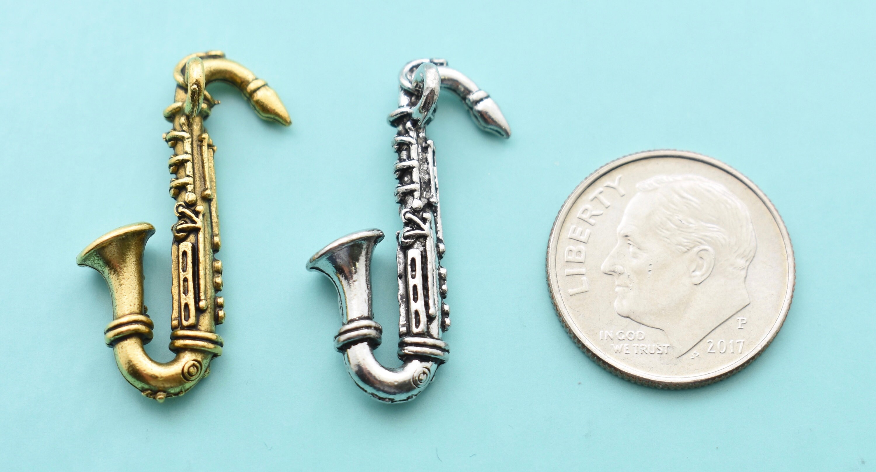 Saxophone Charm in Gold or Silver Pewter. Saxophone Charm. - Etsy UK