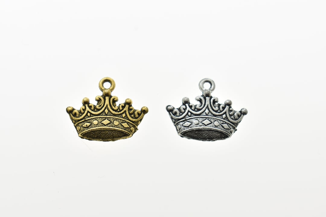 Antique Silver Crown Charm: 24K Gold Plated Pewter, DIY Jewelry Finding ...