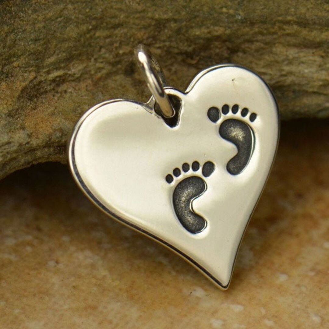 Heart Charm With Etched Footprints in Sterling Silver. Sterling Silver ...
