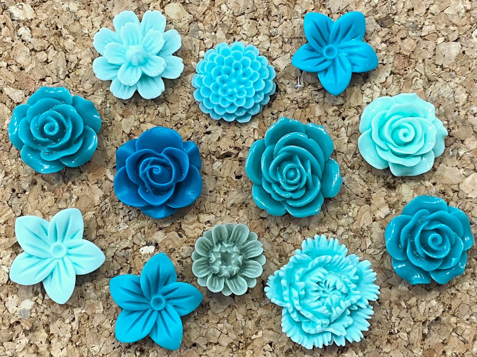 Flower Push Pins or Magnets Set in Shades of Blue & Teal - Etsy