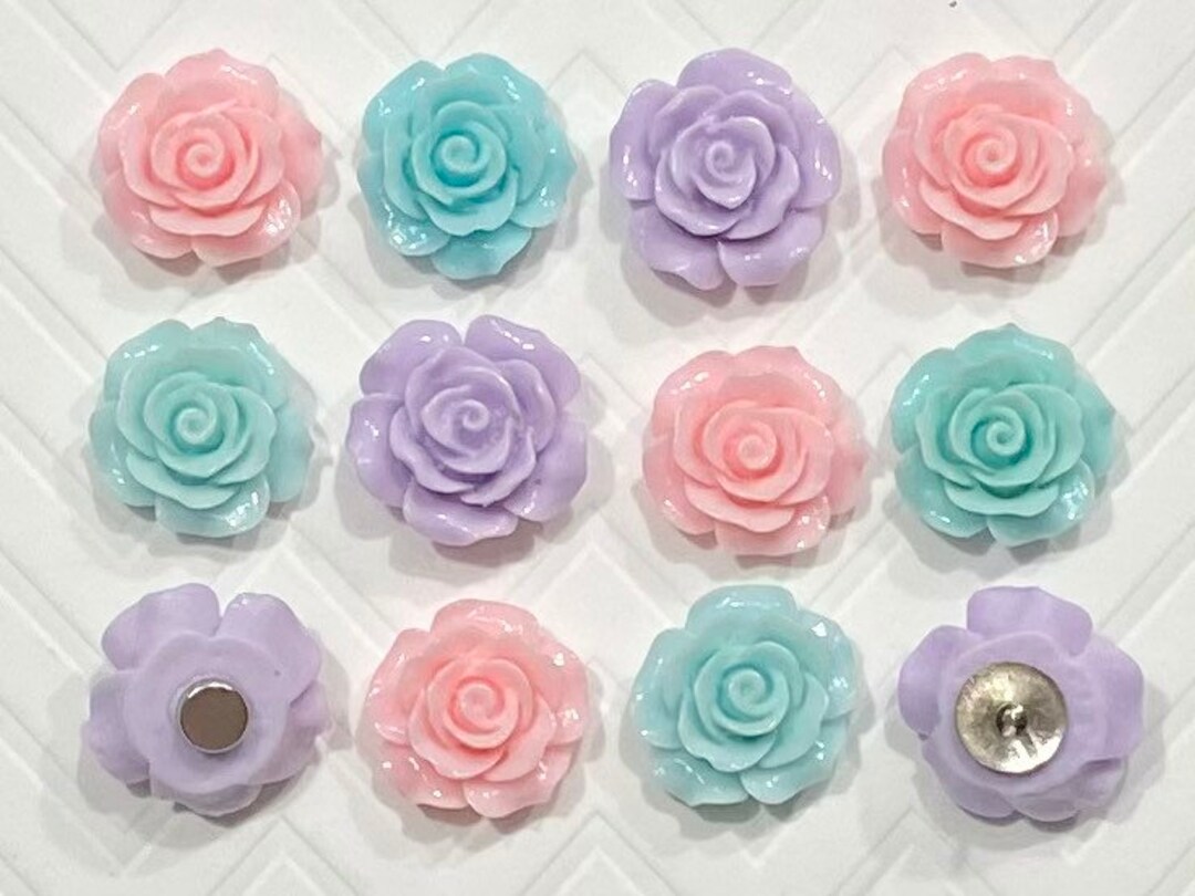 Flower Flower Push Pins or Magnets Set of 12, Pastel Colors Cute ...