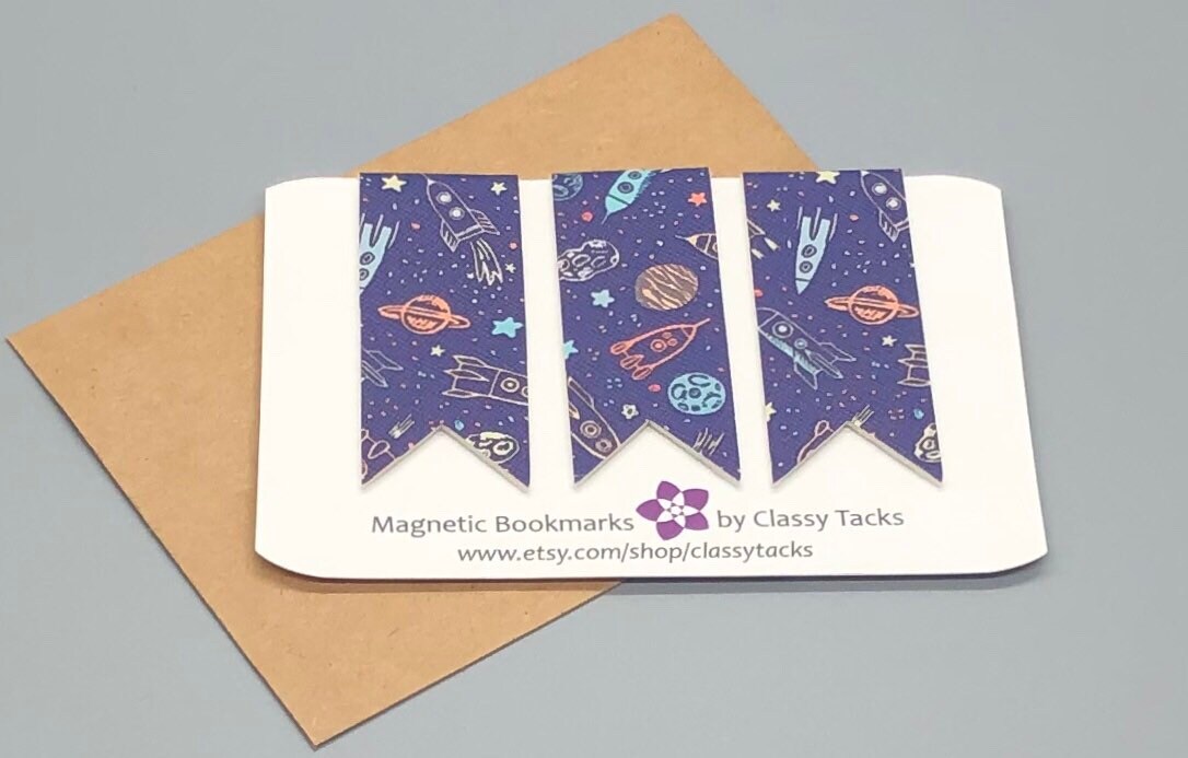 Magnetic Bookmark Set 3 Space Ship and Planets Bookmarks | Etsy