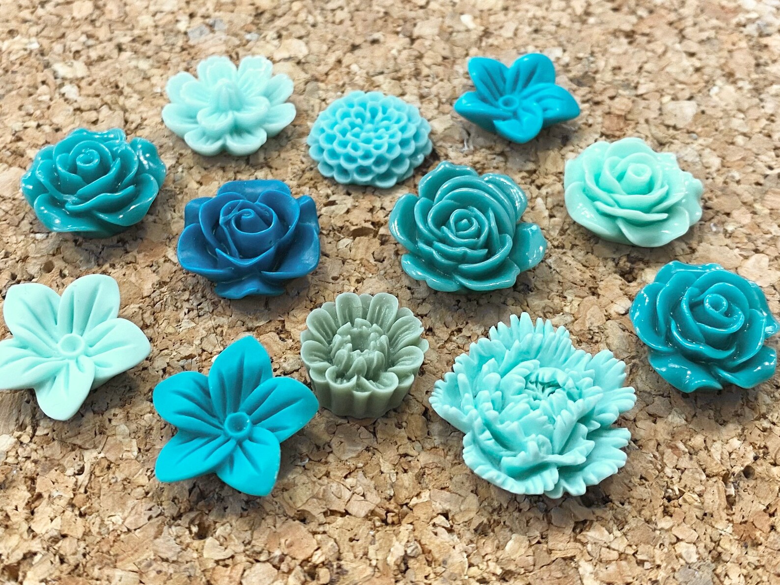 Flower Push Pins or Magnets Set in Shades of Blue & Teal - Etsy