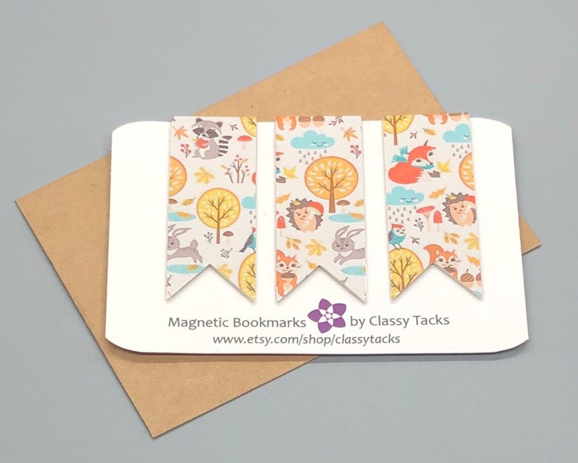 Magnetic Bookmark Set 3 woodland animal bookmarks faux | Etsy