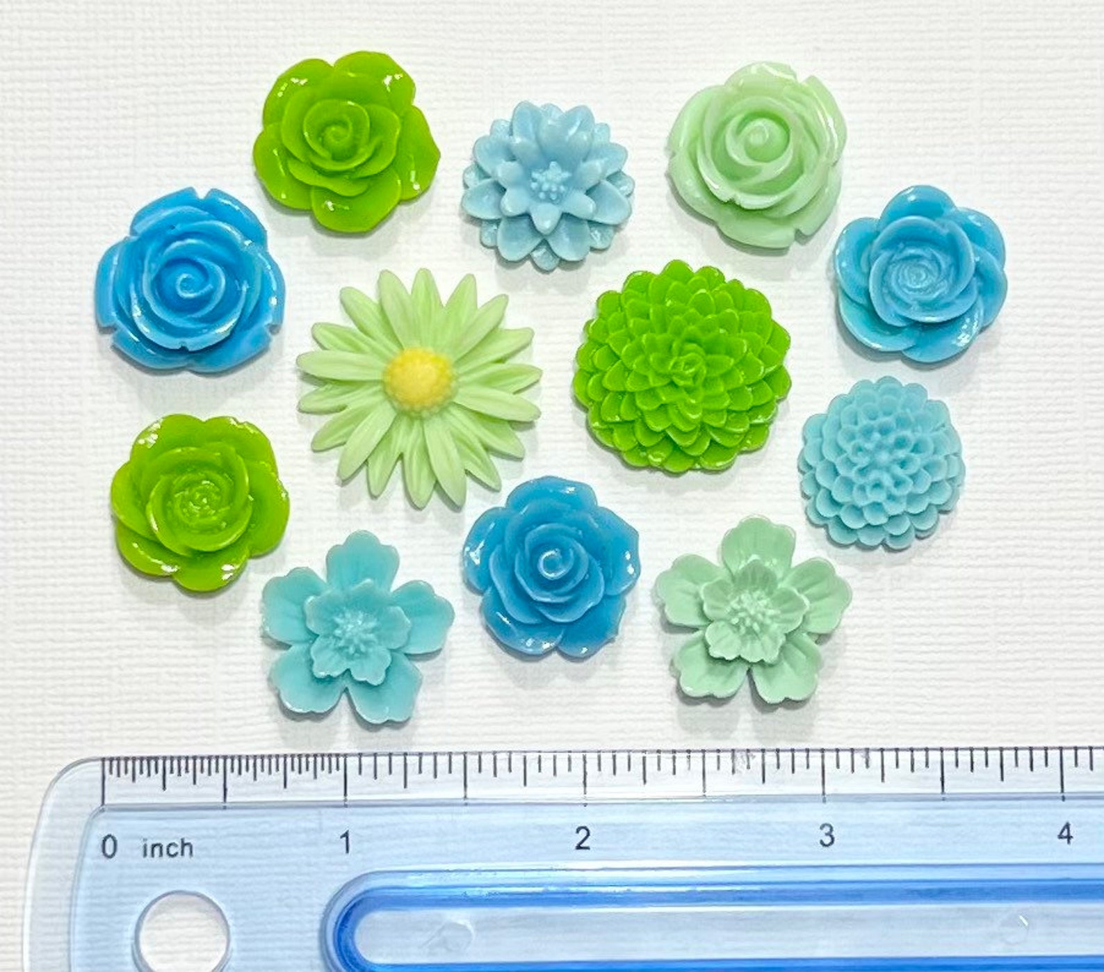 Flower Push Pins or Magnets Set in Teal and Bright Green - Etsy