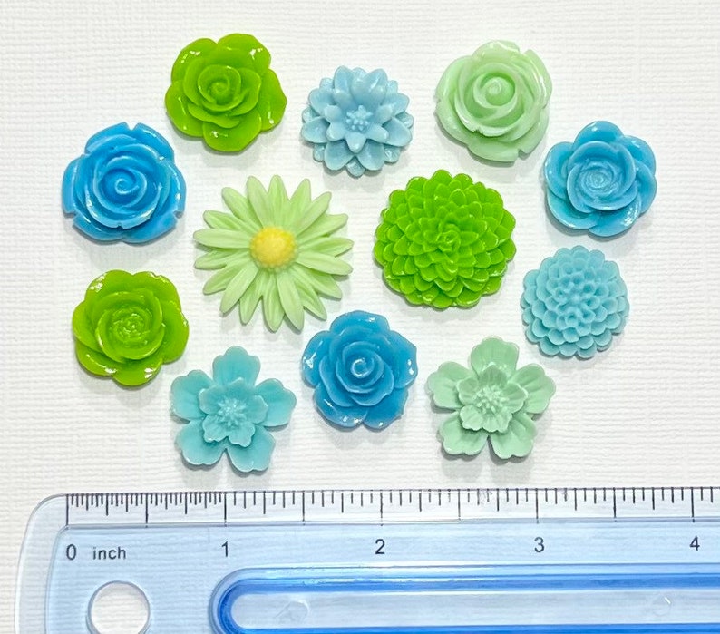 Flower Push Pins or Magnets Set in Teal and Bright Green - Etsy