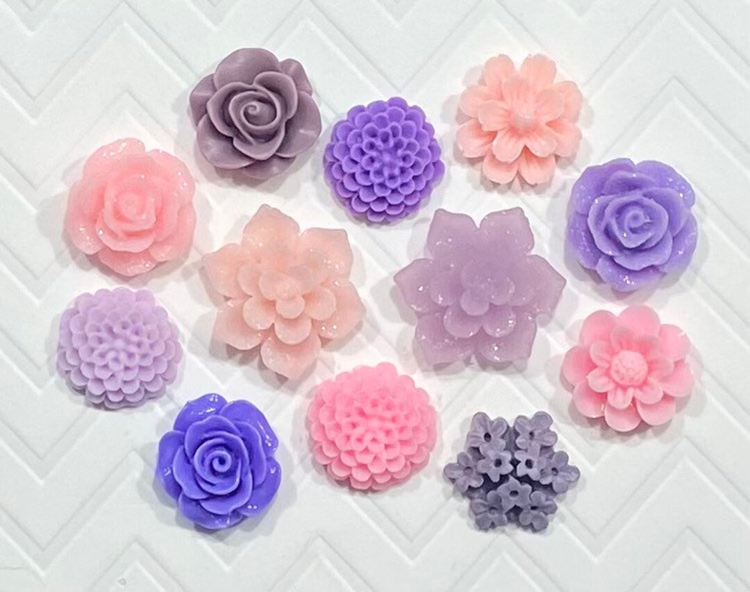 Flower Push Pins or Magnets Set in Pink & Purple - Etsy