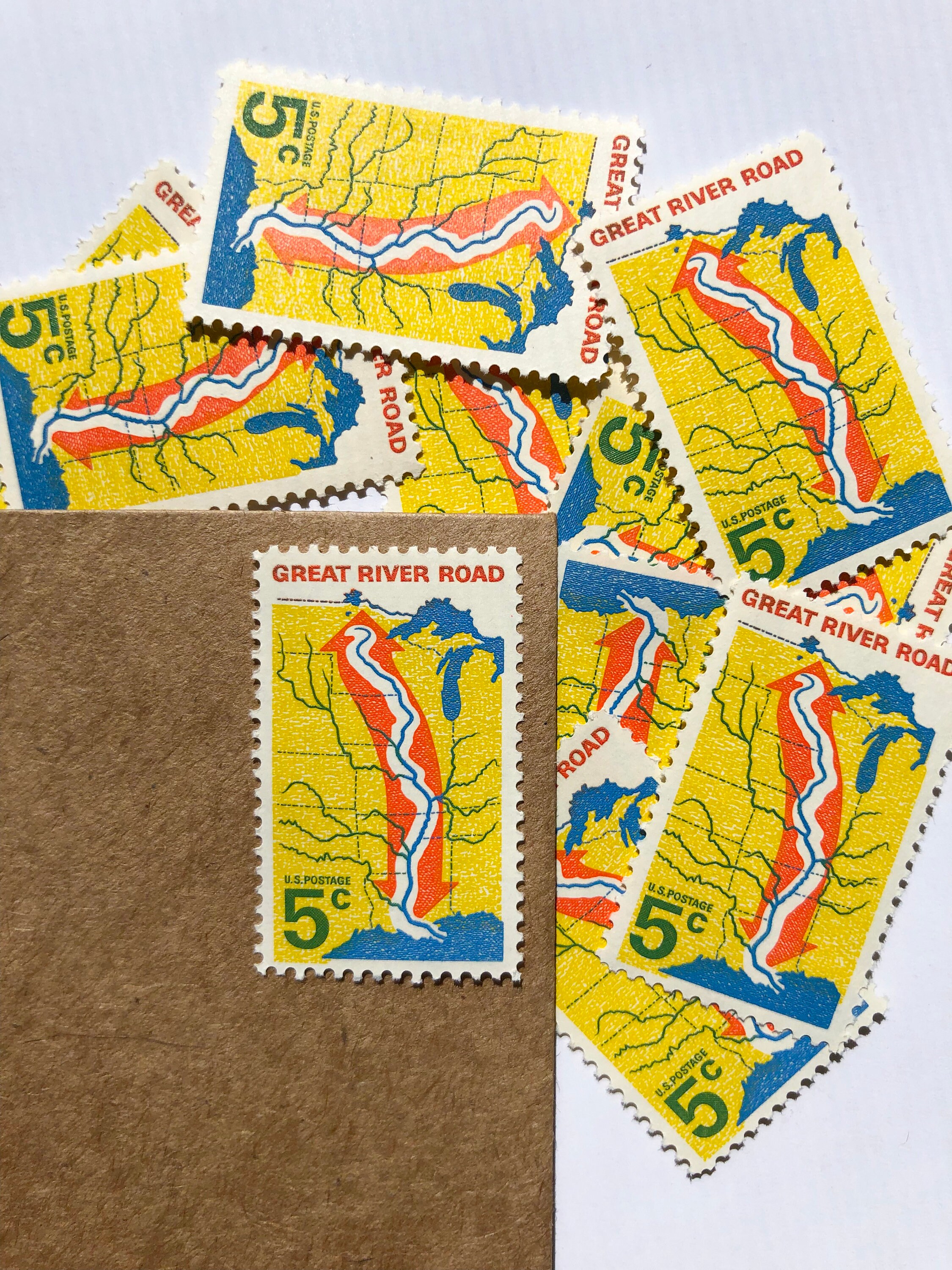 10 Unused Vintage Great River Road Stamps | 5 Cent Postage - Etsy