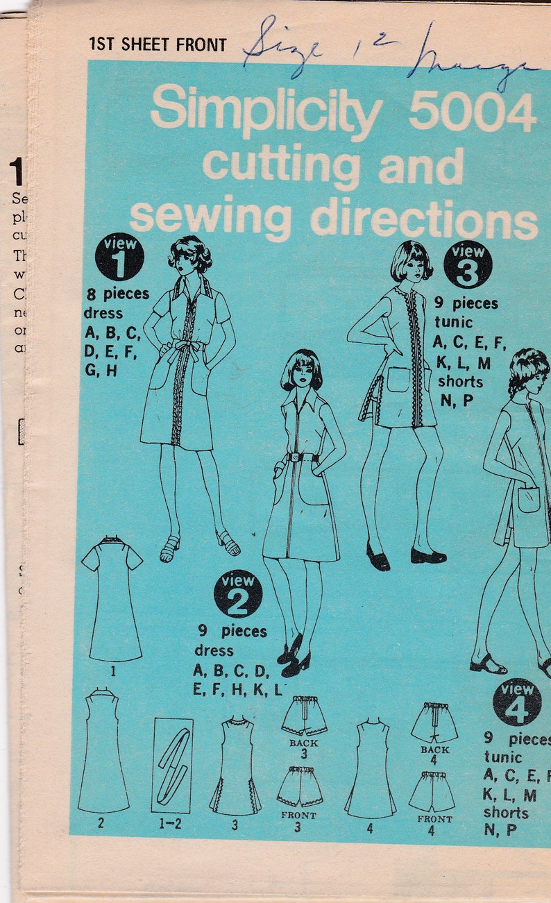 Dress and Shorts Patterns Misses' Size 12 Front Zipper - Etsy