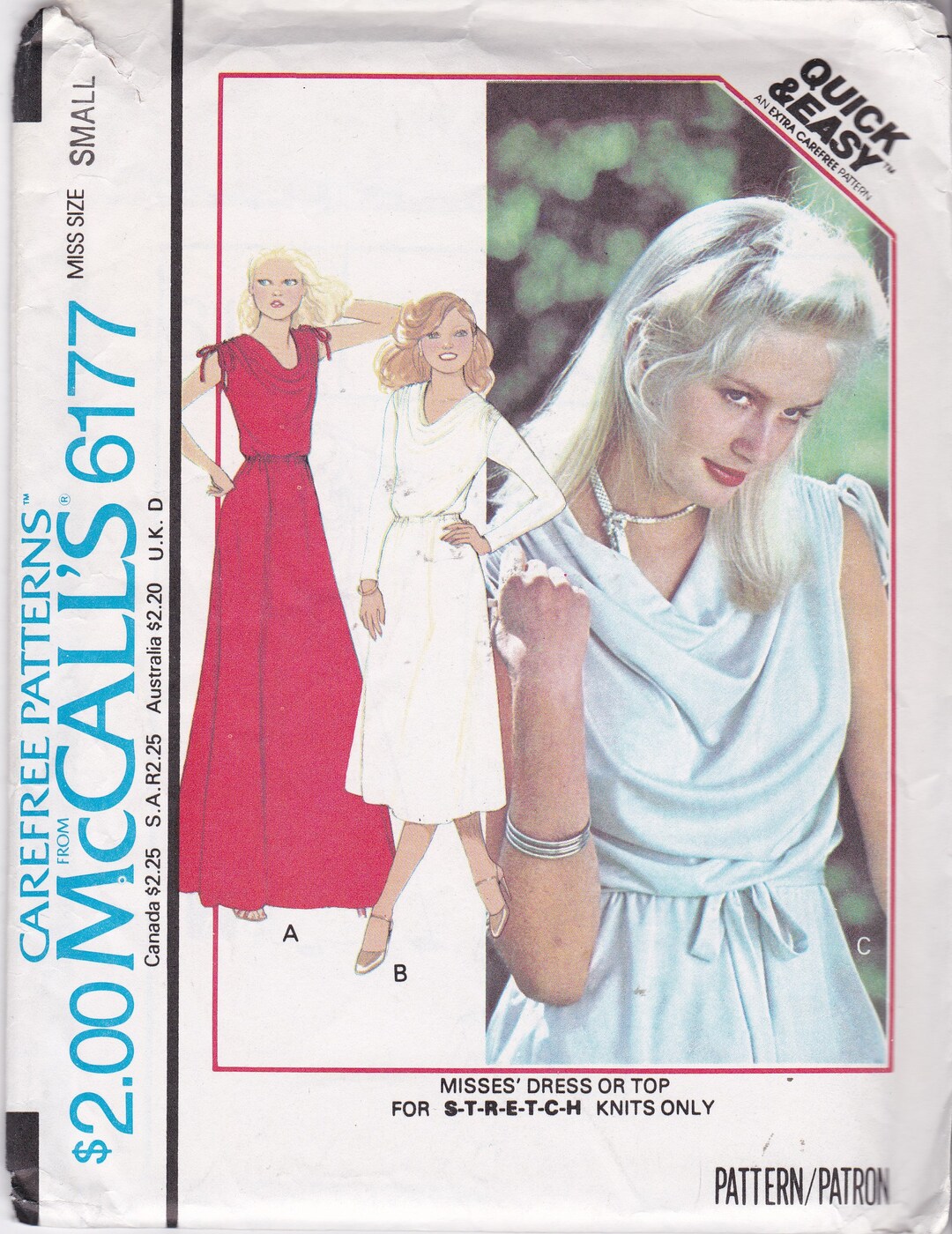 Dress Patterns Misses' Size Small 10-12 Drape Neckline Drawstring ...