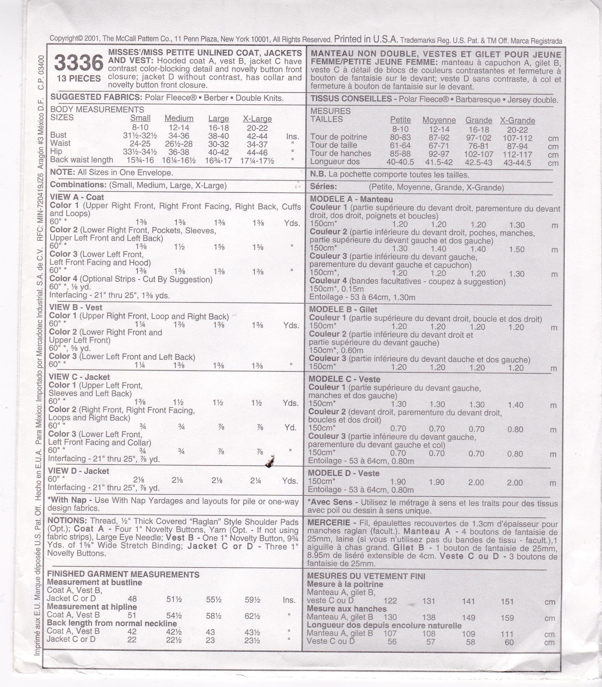 Coat Jacket and Vest Patterns Sizes Small 8-10 to Xlarge - Etsy
