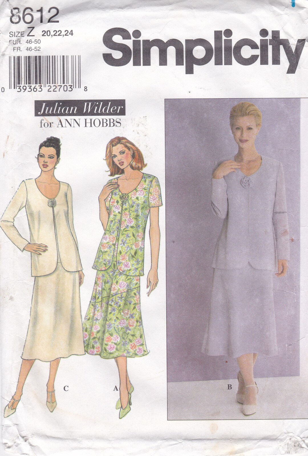 Dress Patterns Misses' Size 20 22 24 Attached Overbodice Mother of the ...