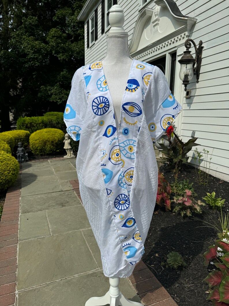 White Keffiyeh Caftan, Open Abaya White & Multi Color Seabed With ...