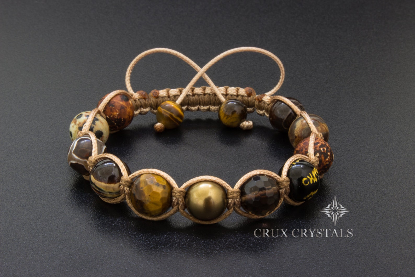 Shamballa Bracelet Tibetan Monk, Natural Stone, Brown Macrame Bracelet, Swarovski Elements ...