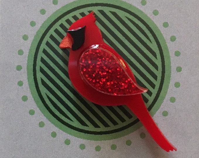 Cardinal Pin Red Glitter Wing Acrylic Bird Lover Gift - Etsy