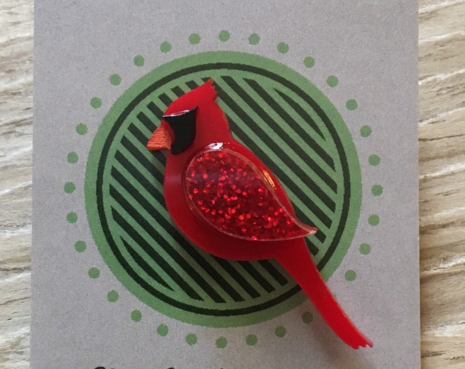Cardinal Pin Red Glitter Wing Acrylic Bird Lover Gift Cardinal Brooch ...