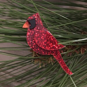 Red Glitter Cardinal Pin Acrylic Bird Lover Gift | Etsy