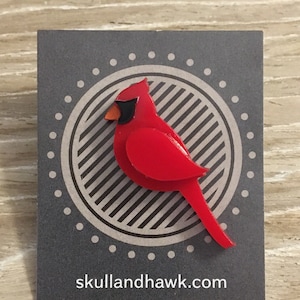 Cardinal Pin Layered Acrylic Bird Lover Gift Red Cardinal Brooch Bird ...