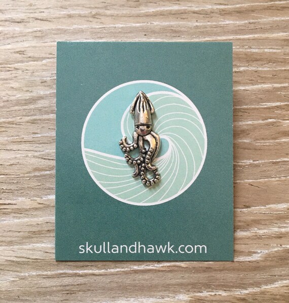 Small Squid Lapel Pin / Tie Tack Antique Silver Tone | Etsy