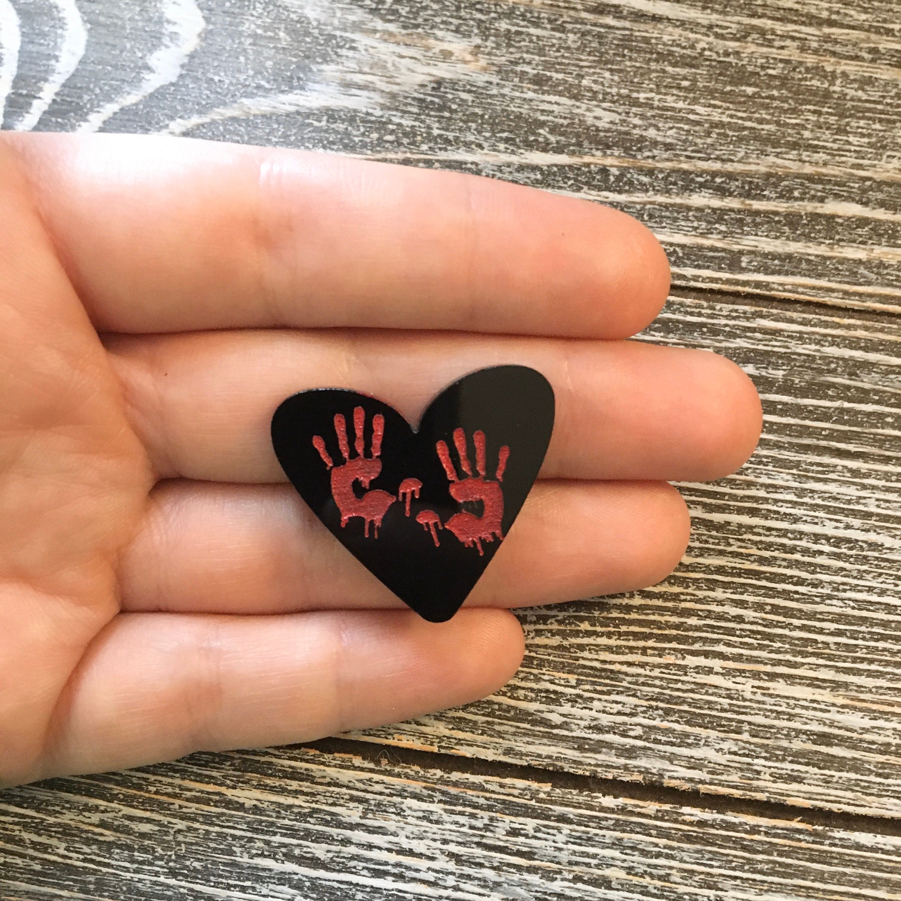 Horror Heart Pin Bloody Hand Prints on Black Heart Lapel Pin | Etsy