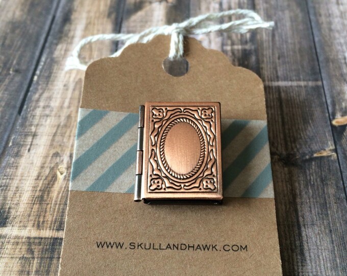Book Locket Lapel Pin / Tie Tack Antique Copper Tone - Etsy