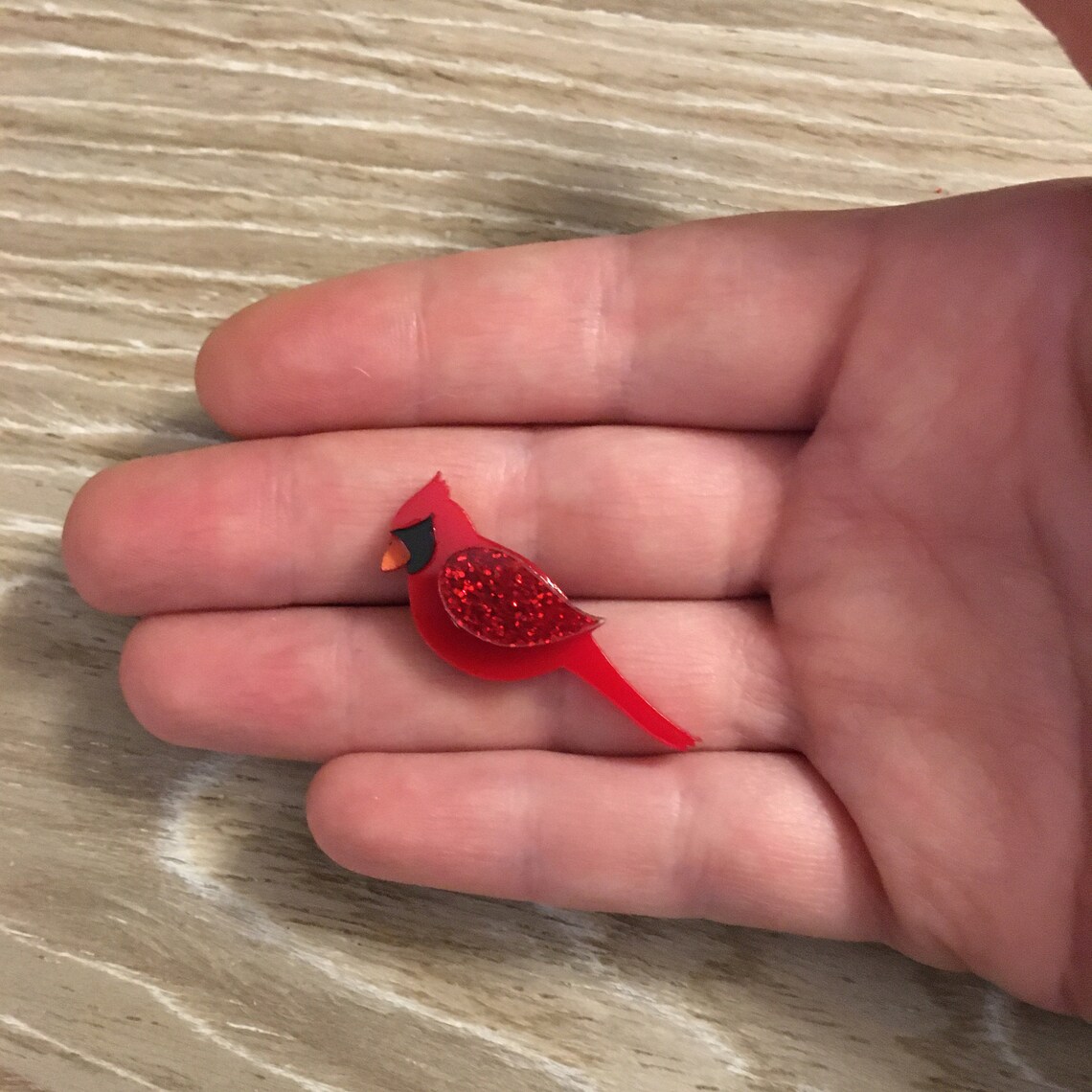 Cardinal Pin Red Glitter Wing Acrylic Bird Lover Gift | Etsy