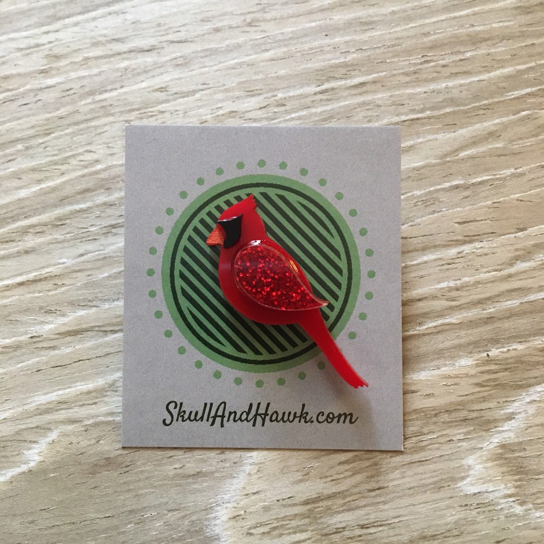 Cardinal Pin Red Glitter Wing Acrylic Bird Lover Gift Cardinal Brooch ...
