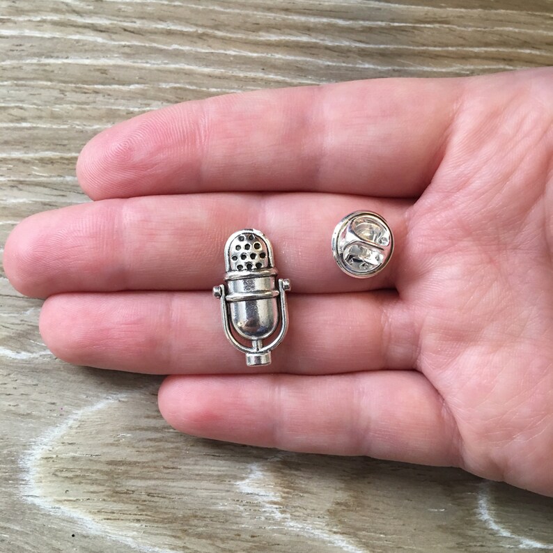 Retro Microphone Lapel Pin / Tie Tack Antique Silver Tone | Etsy