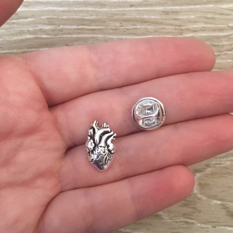 Small Anatomical Heart Lapel Pin / Tie Tack Silver Tone | Etsy
