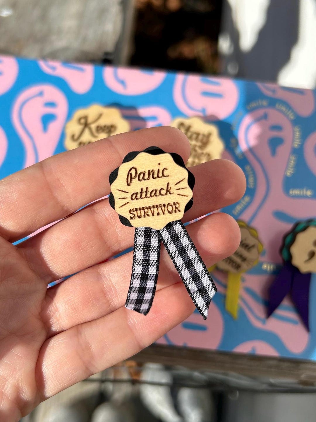 Panic Attack Survivor Pin Mental Health Awareness Ribbon Merit Badge ...