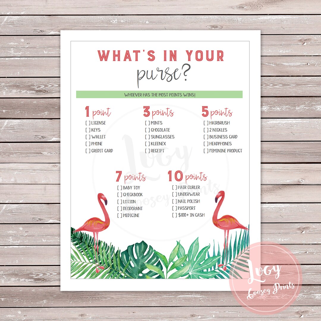 What's in Your Purse Printable Game, Bridal Shower / Wedding Shower ...