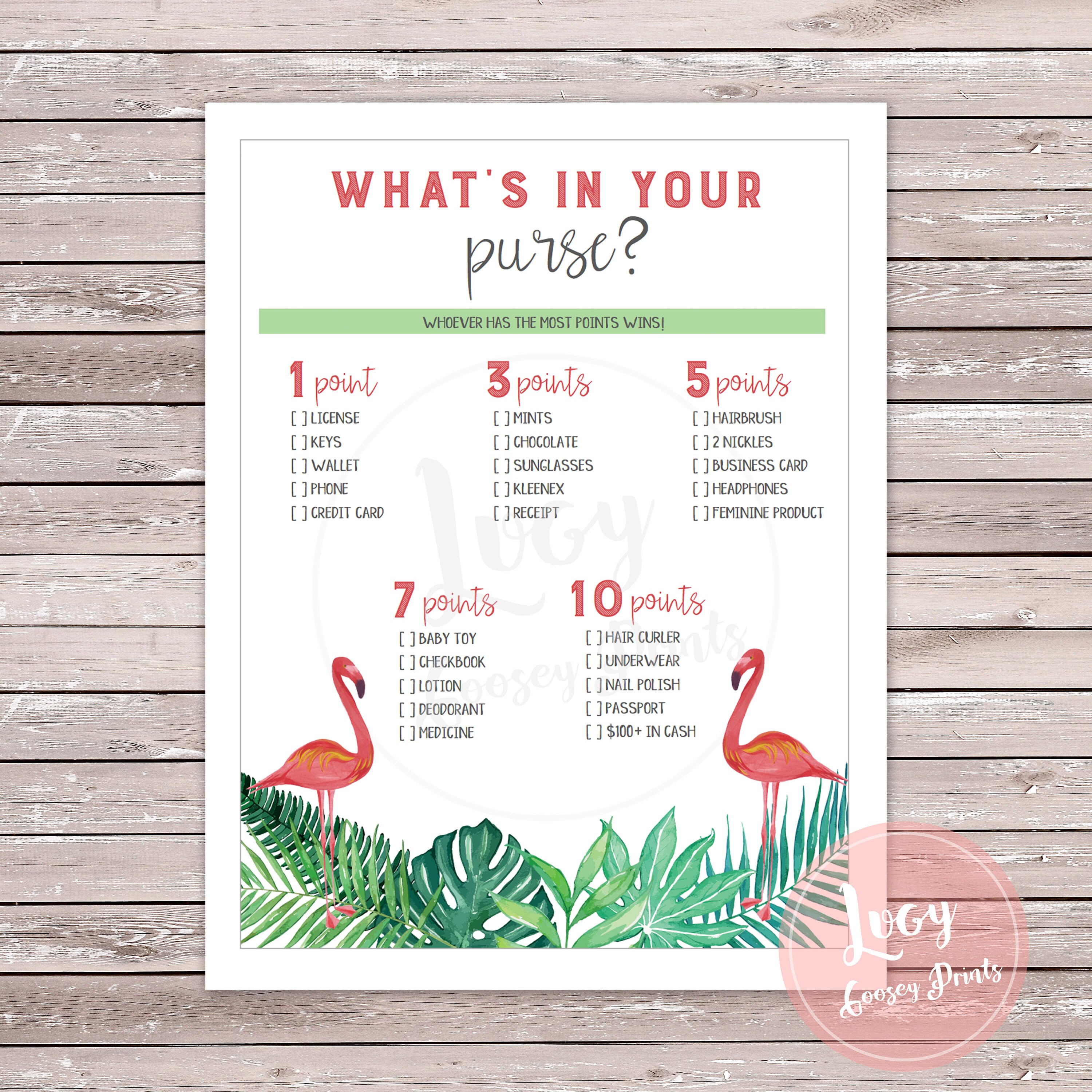 What's in Your Purse Printable Game, Bridal Shower / Wedding Shower ...