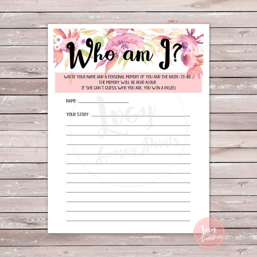 Who Am I? - Printable Game - Instant Download - Bachelorette Party ...