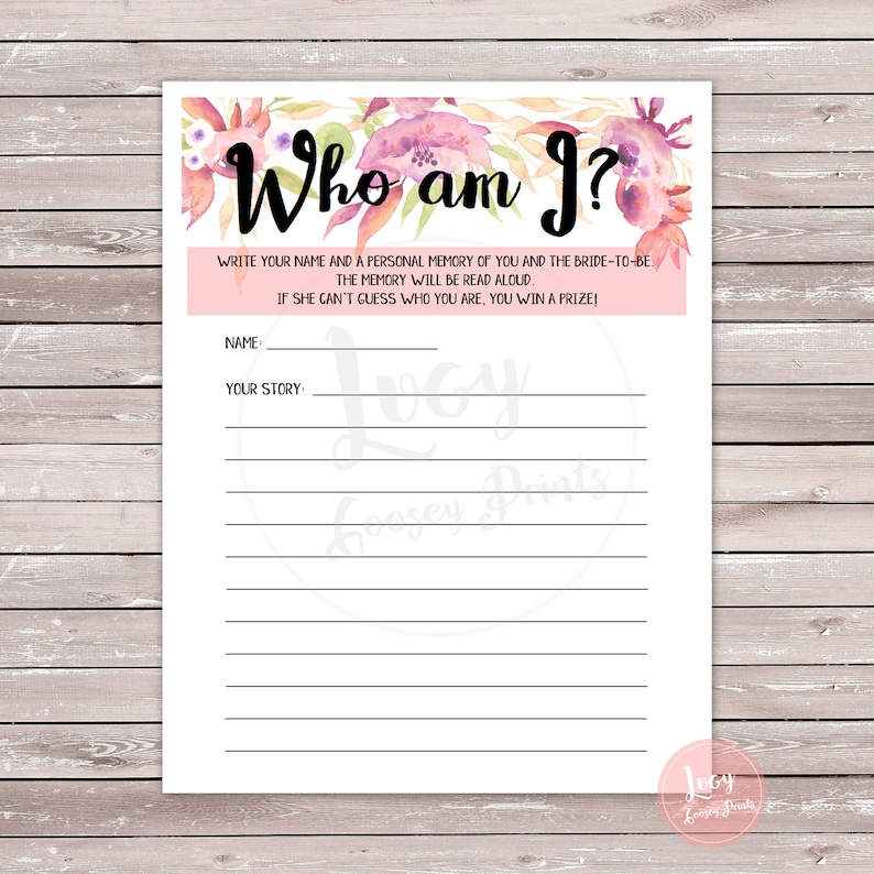 Who Am I? - Printable Game - Instant Download - Bachelorette Party ...