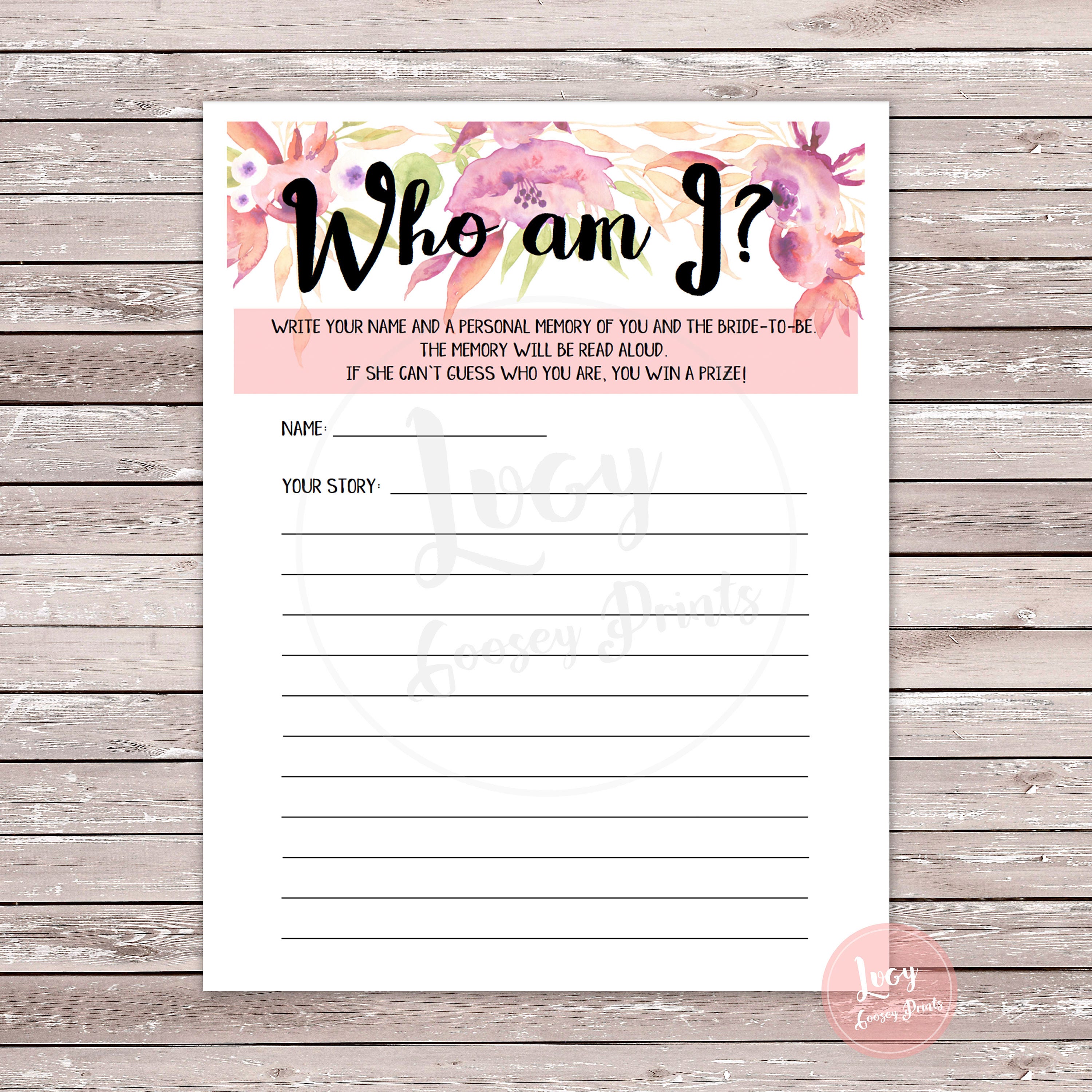 Who Am I? - Printable Game - Instant Download - Bachelorette Party ...