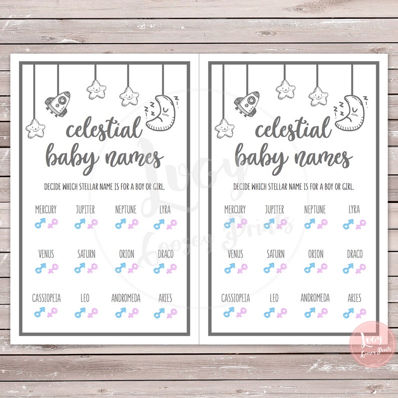 Celestial Baby Names - Baby Shower Game - Instant Download - Space ...