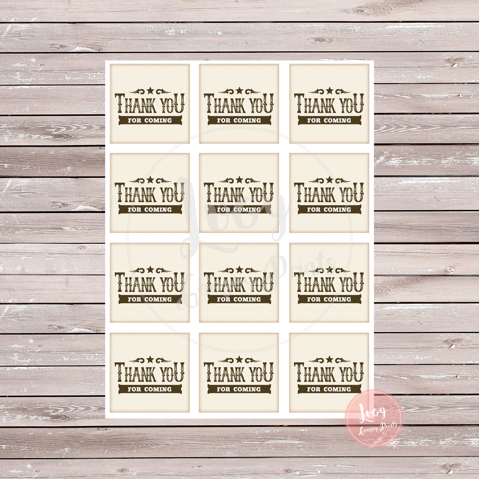 Western Theme Thank You Tags Instant Download Printable Party Favor