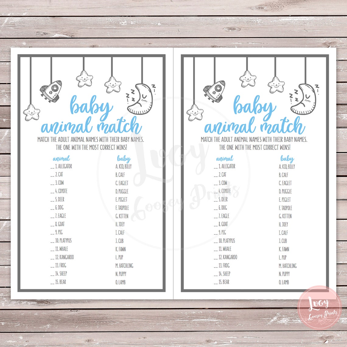 Baby Animal Match Printable Game Instant Download Baby Shower ...