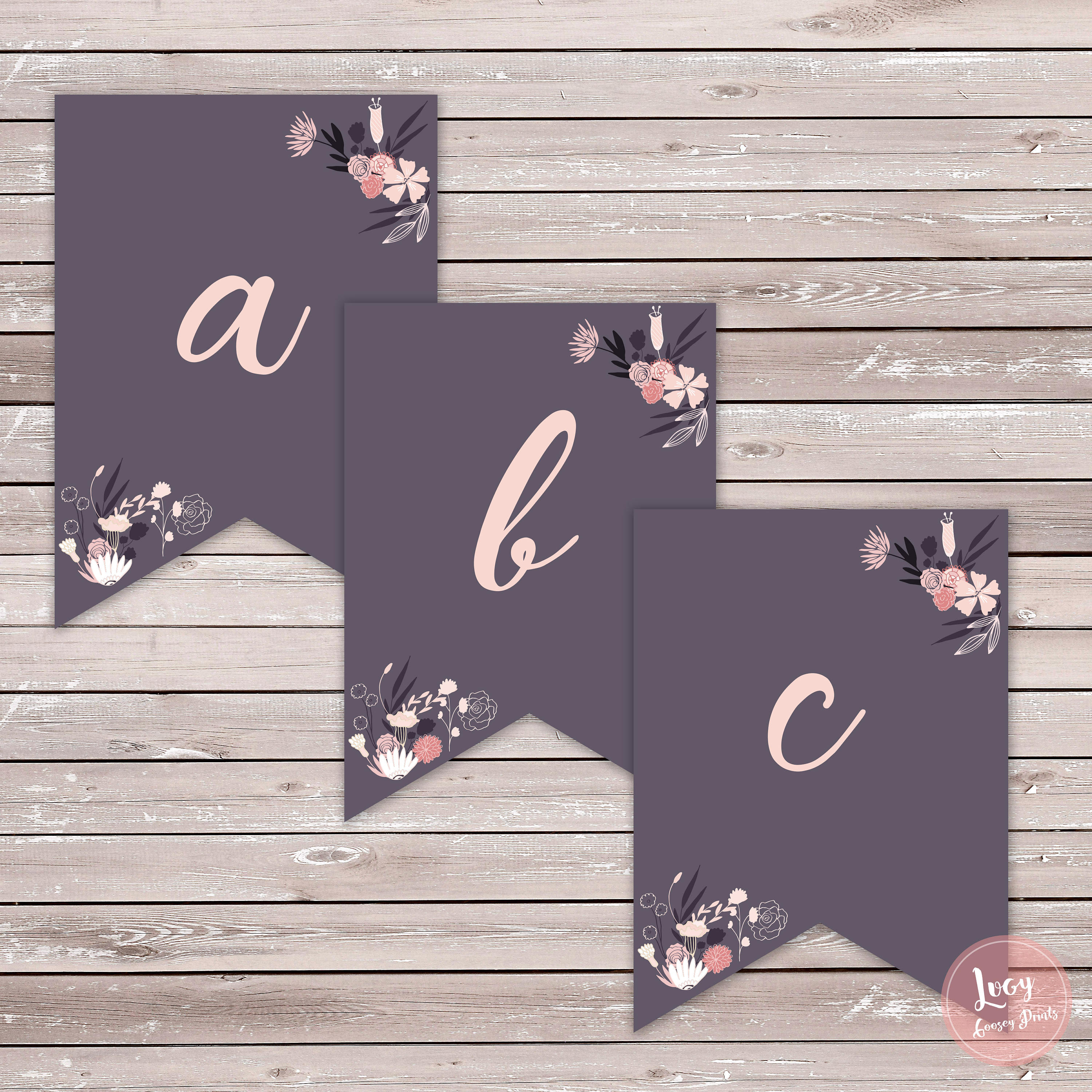 DIY Banner - Purple Flowers - Instant Download - Baby Shower / Bridal ...