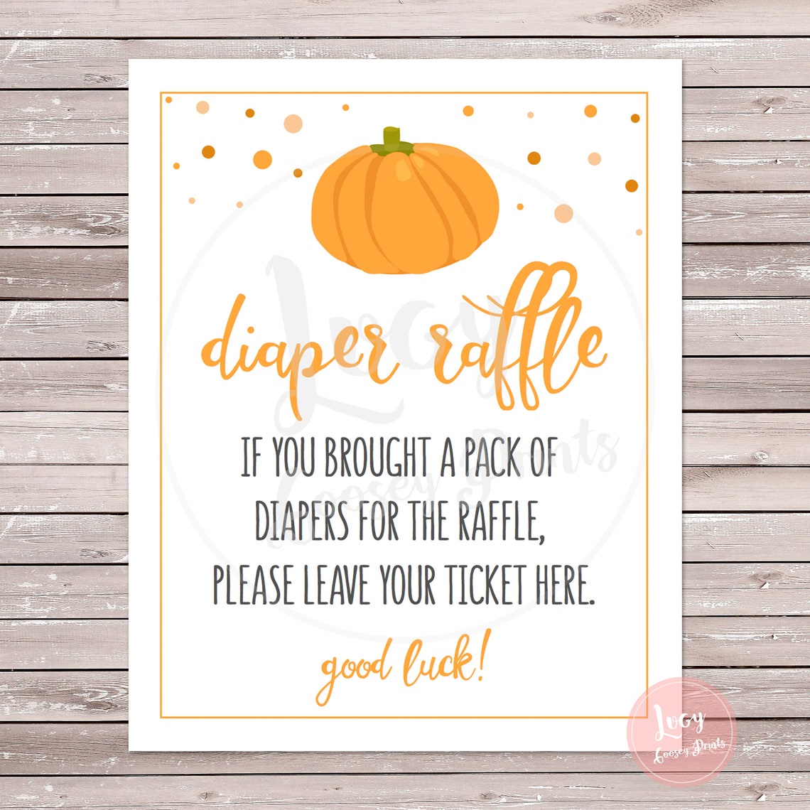 Diaper Raffle Game - Pumpkin / Autumn / Fall Theme - Baby Shower ...