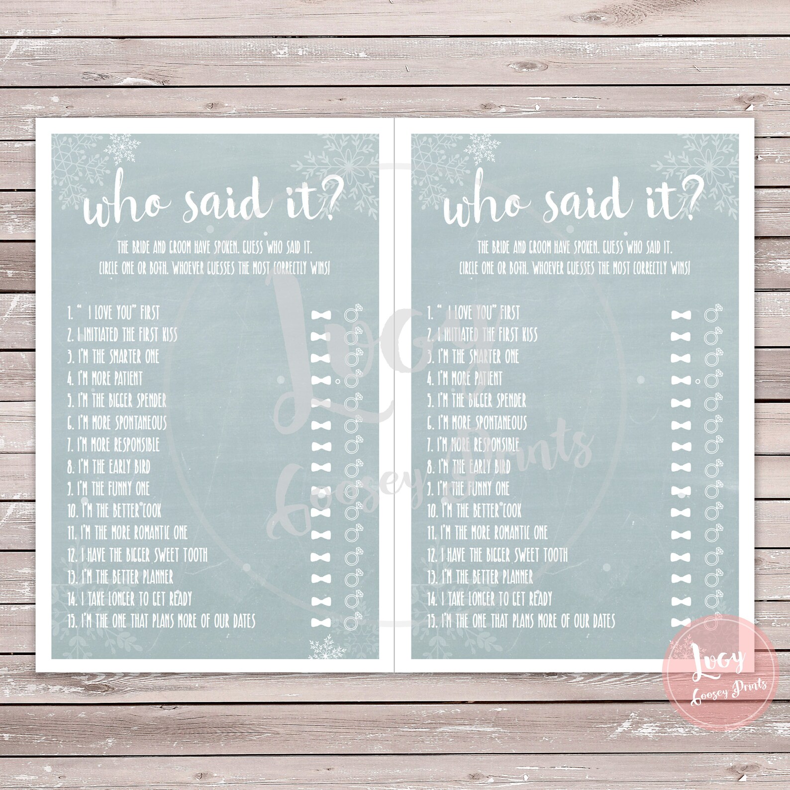 Who Said It - Instant Download - Printable Game - Wedding / Bridal ...