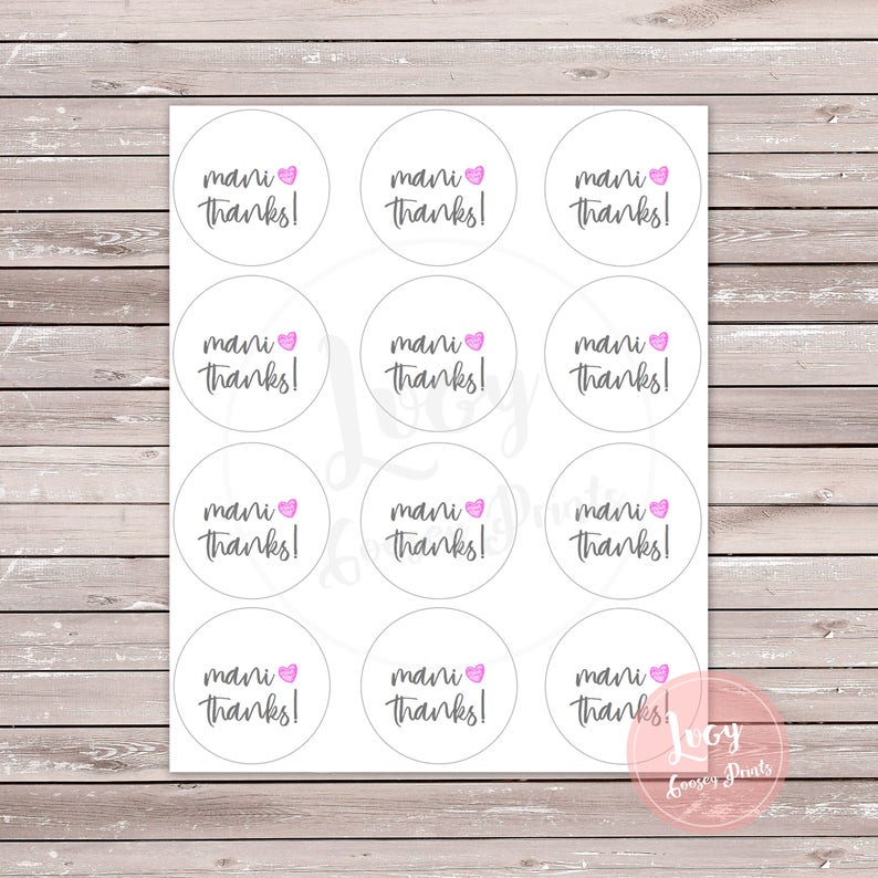 Mani Thanks Printable Party Favor Tags, Instant Download, Pink - Etsy
