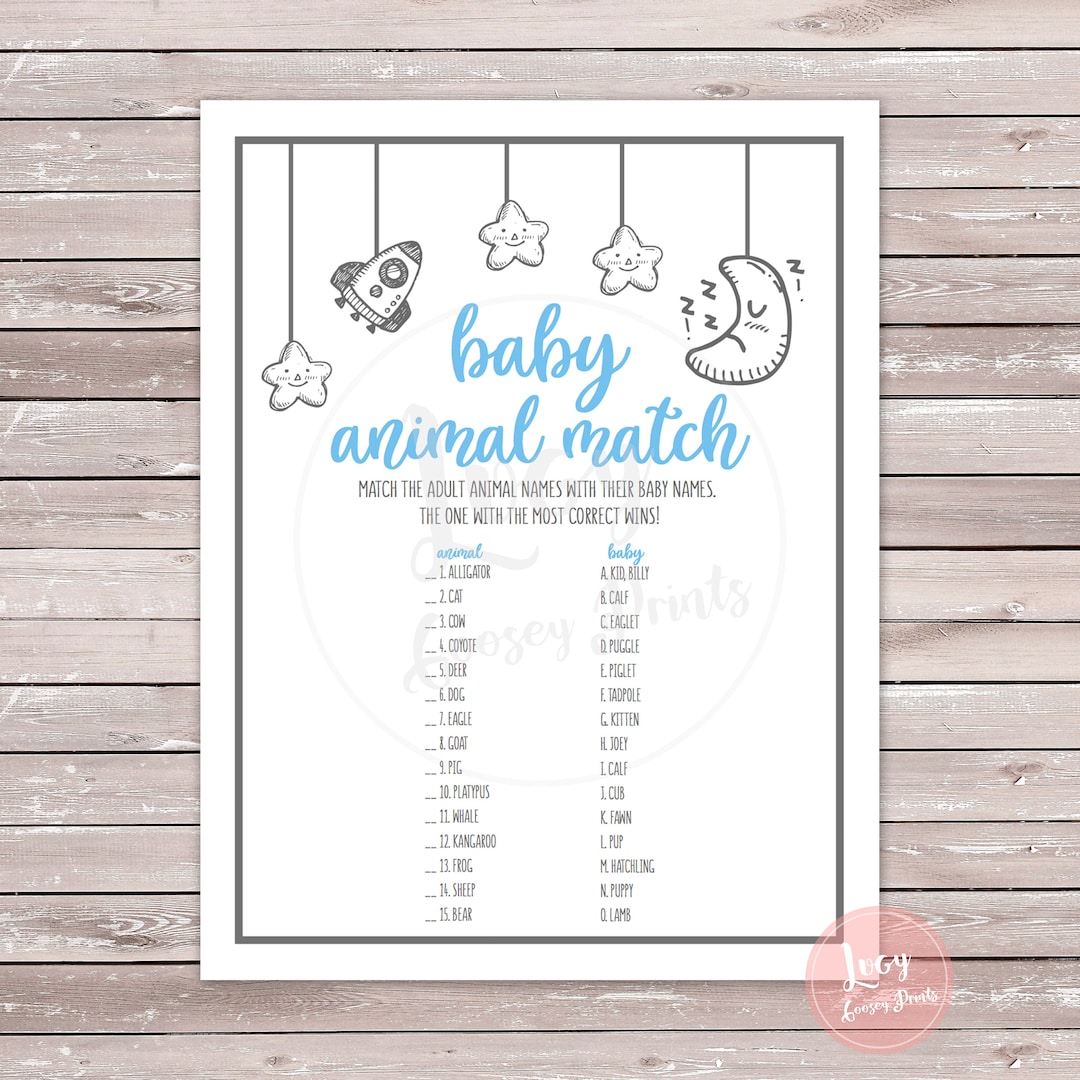 Baby Animal Match - Printable Game - Instant Download - Baby Shower ...