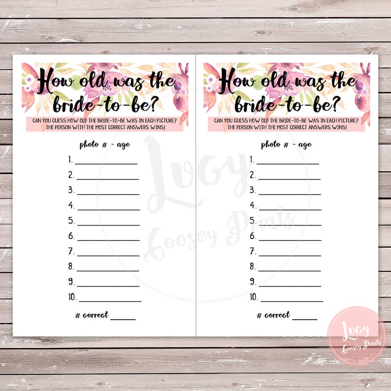 How Old Was the Bride-to-be Printable Game Instant Download - Etsy