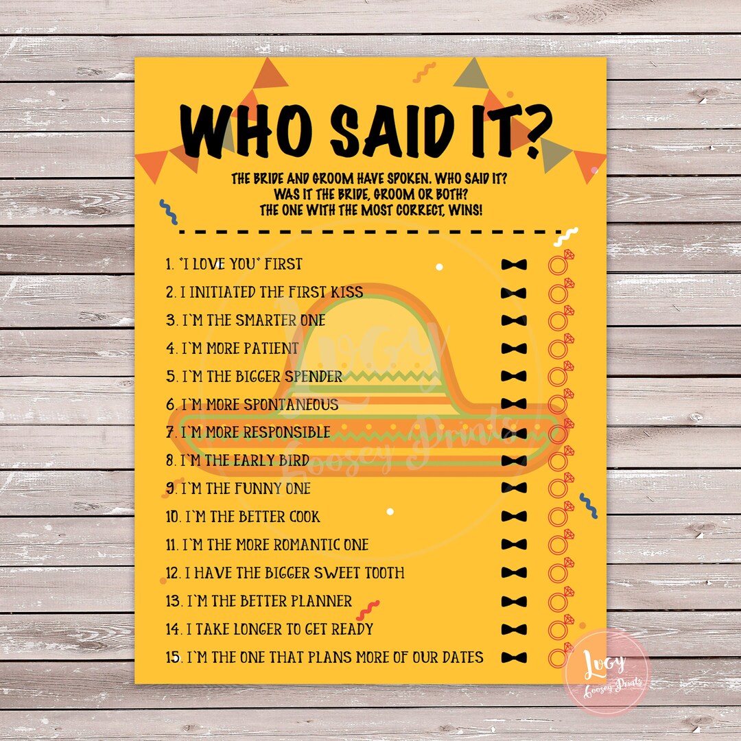 Who Said It? Printable Game - Instant Download - Bachelorette Party ...