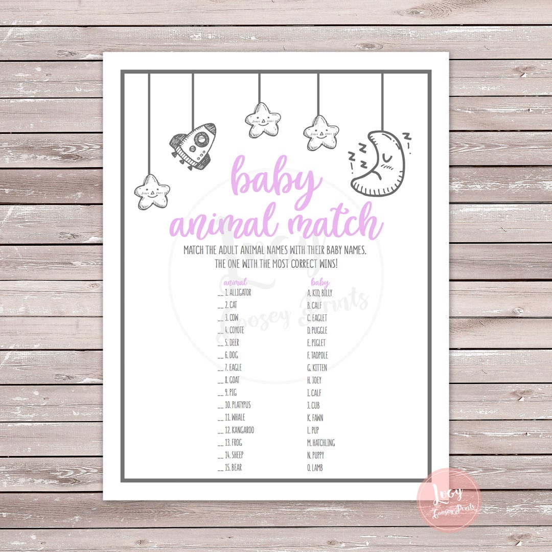 Baby Animal Match Game - Instant Download - Printable - Pink Space ...