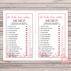 Who Said It? Bride Vs Bride Version. Hearts Theme. Bridal / Wedding ...